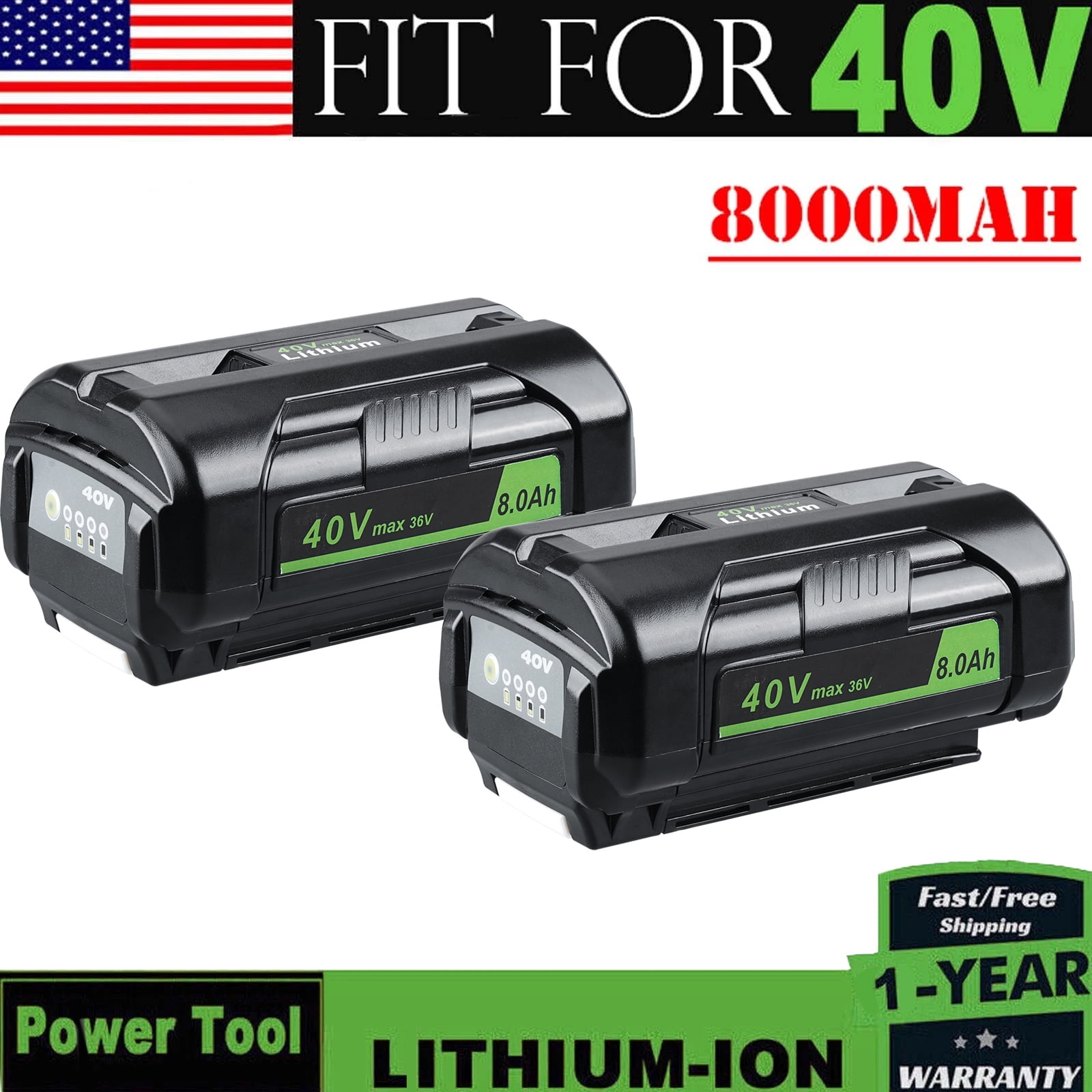 2Packs OP4060 40V 8.0Ah Lithium Battery Replacement for Ryobi 40-Volt ...