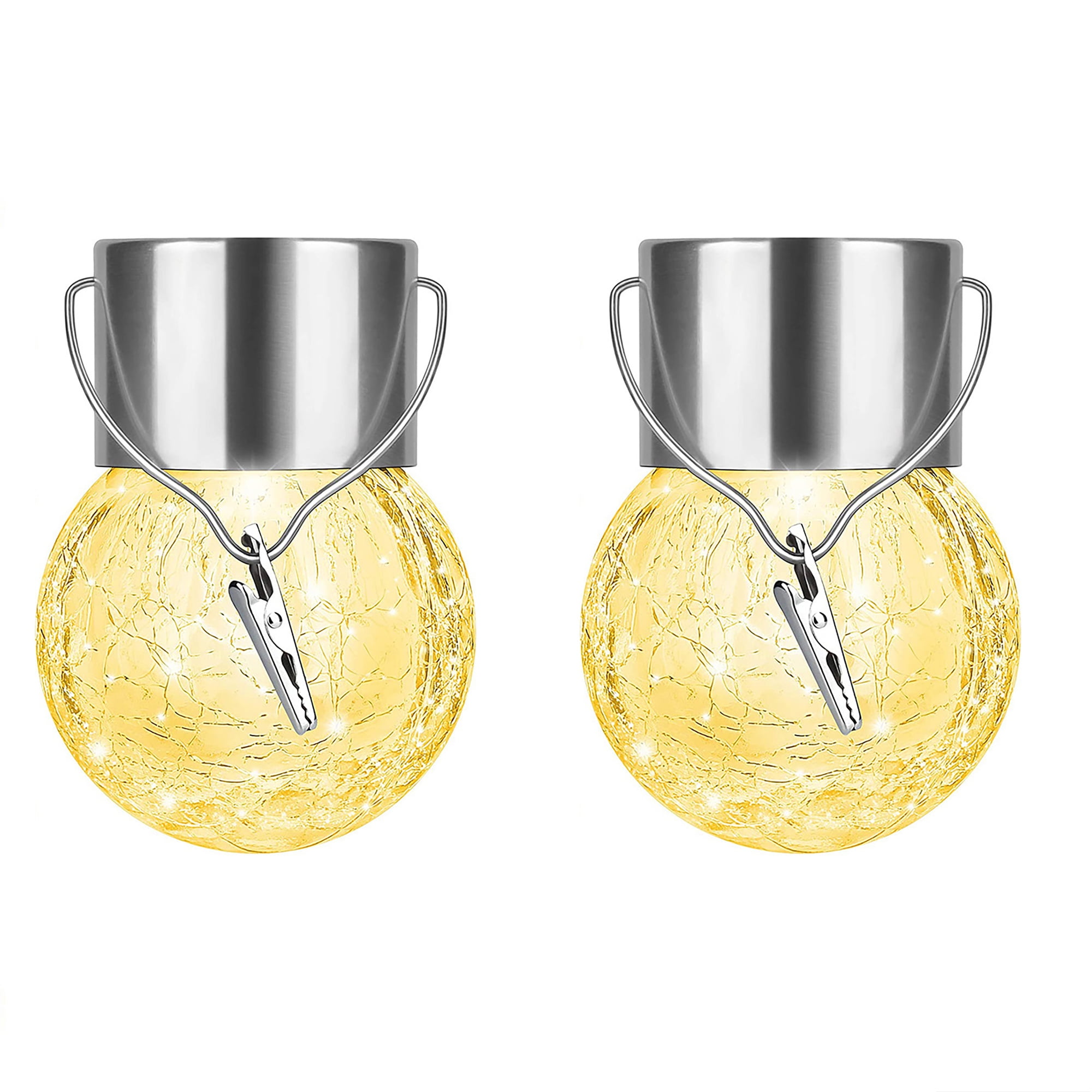 2Packs Outdoor Hanging Solar Lights - Solar Powered Crackle Glass Ball ...