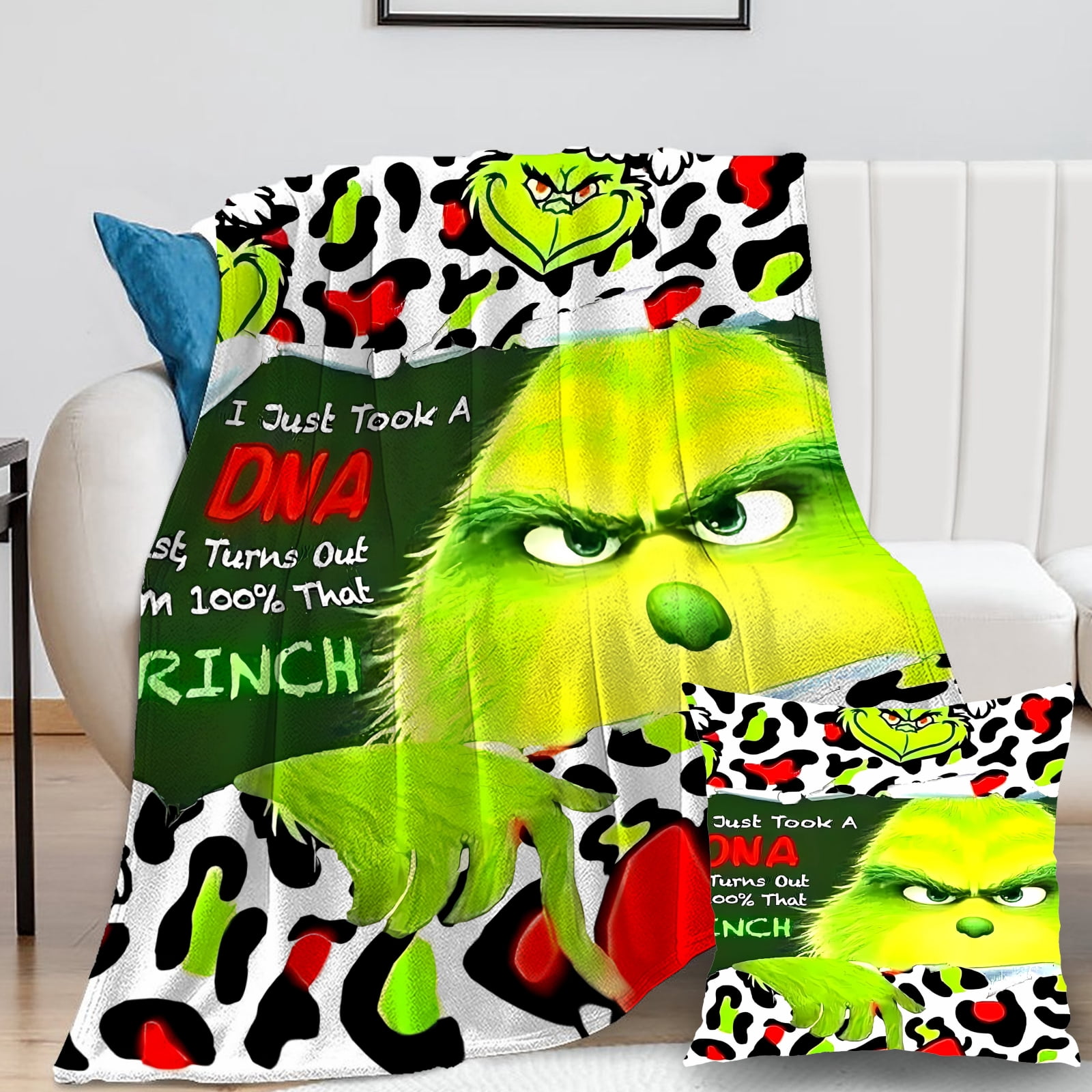 2Packs/Set Grinch Blanket with Grinch Pillow Case Comforter Fleece ...