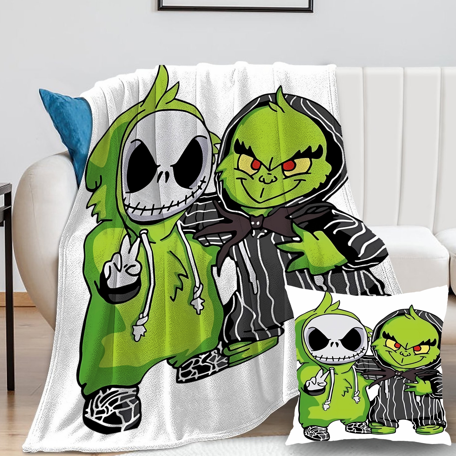 2Packs/Set Grinch Blanket with Grinch Pillow Case Warm Plush Adult ...