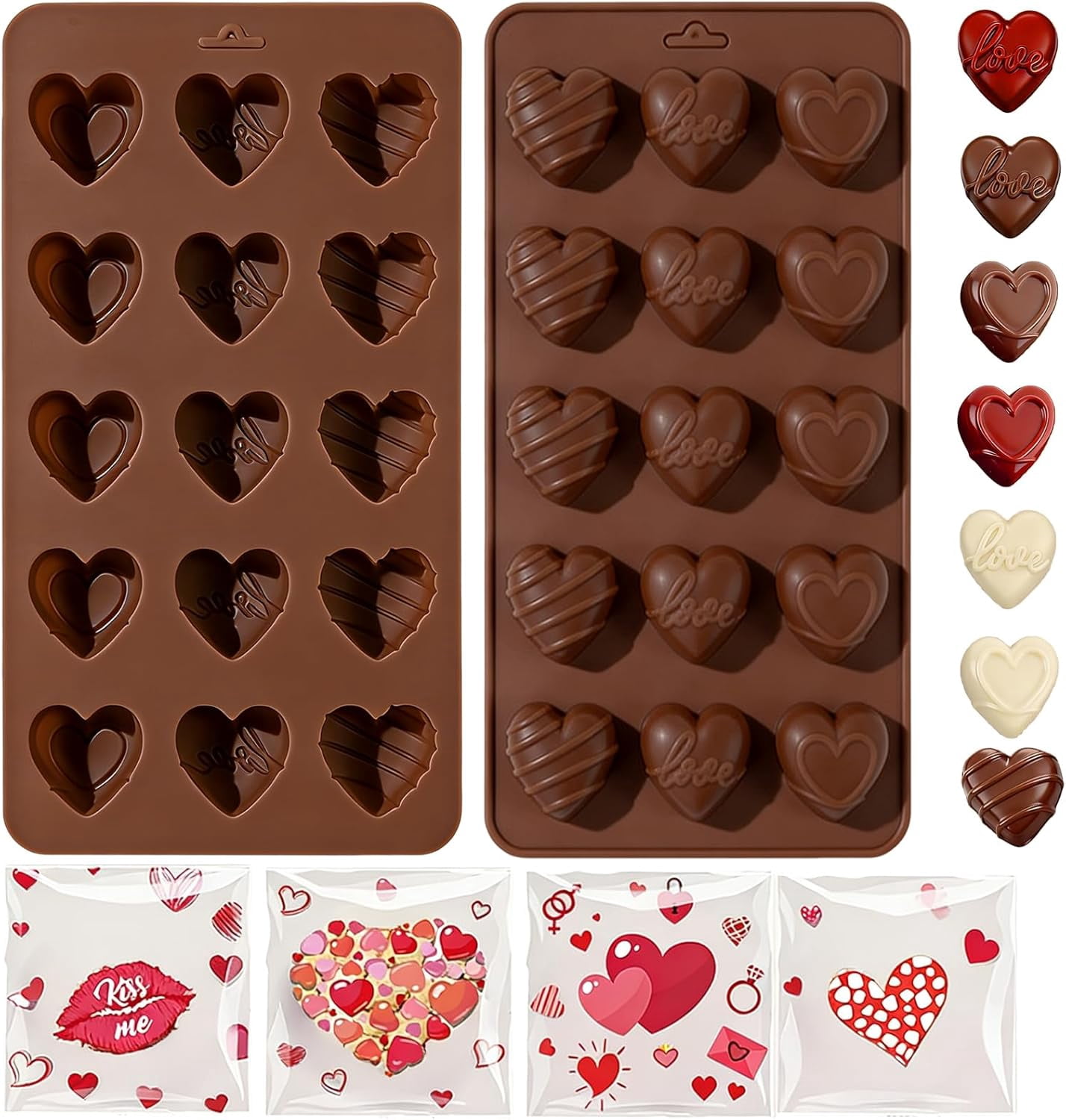 2Packs Silicone Valentine Chocolate Molds 10-Cavity Rose-Shaped ...