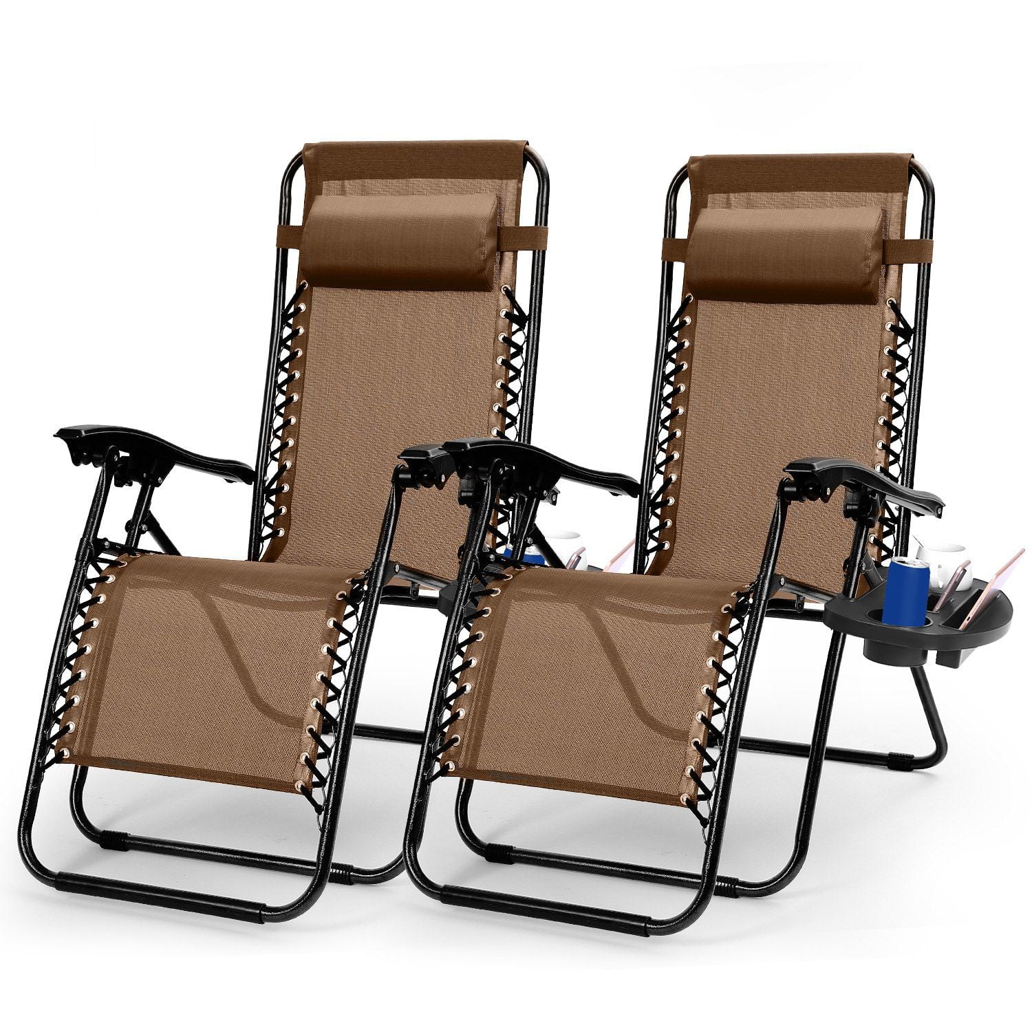 2Packs Zero Gravity Lounge Chair with Dual Side Tray 330lbs Load ...