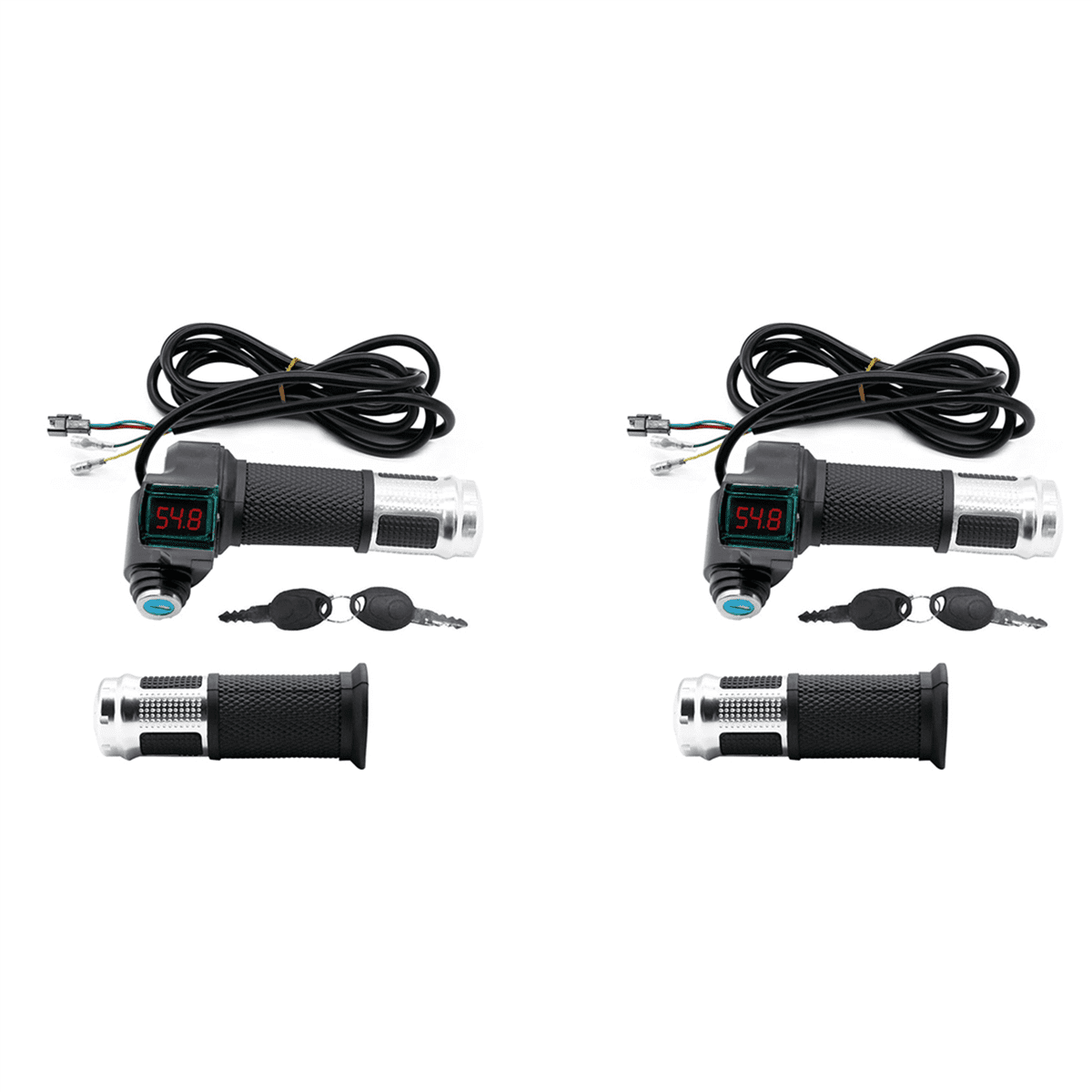 2Pair Electric Bicycle Throttle Grip with LCD Battery Voltage Display Key Knock, Universal ...