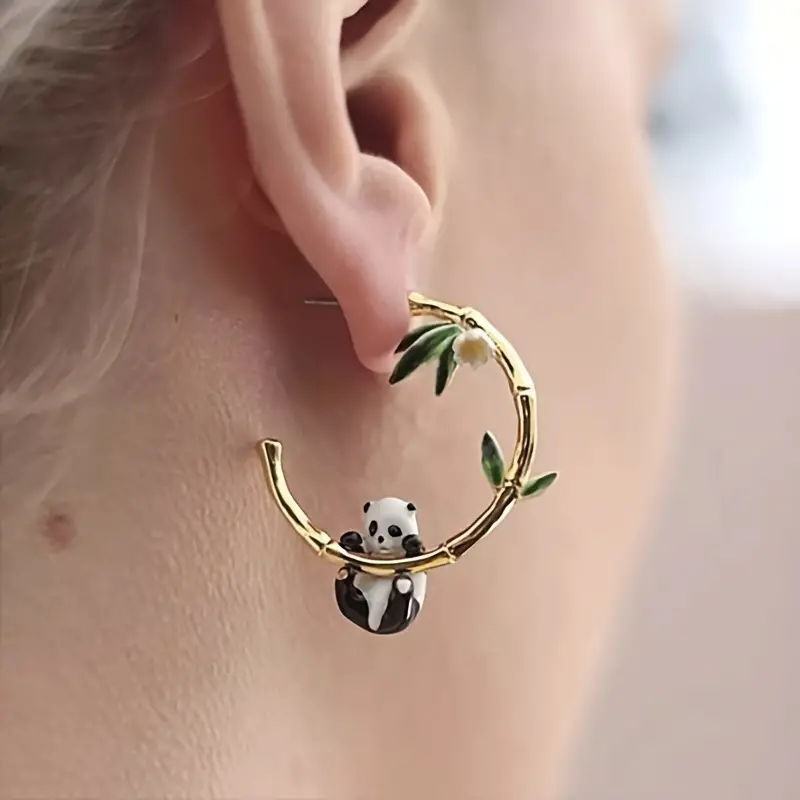 2Pair Panda Hoop Earrings for Women - Cute Vacation Style Animal Themed ...