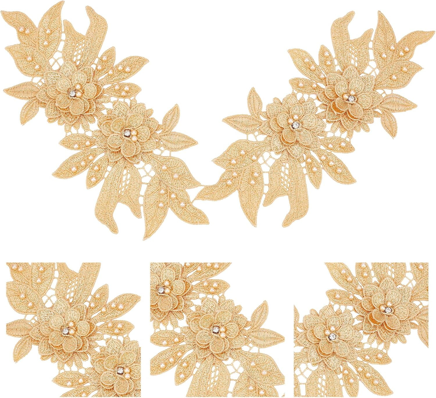 2Pair Polyester Embroidered Floral Lace Collar Neckline Trim Clothes ...