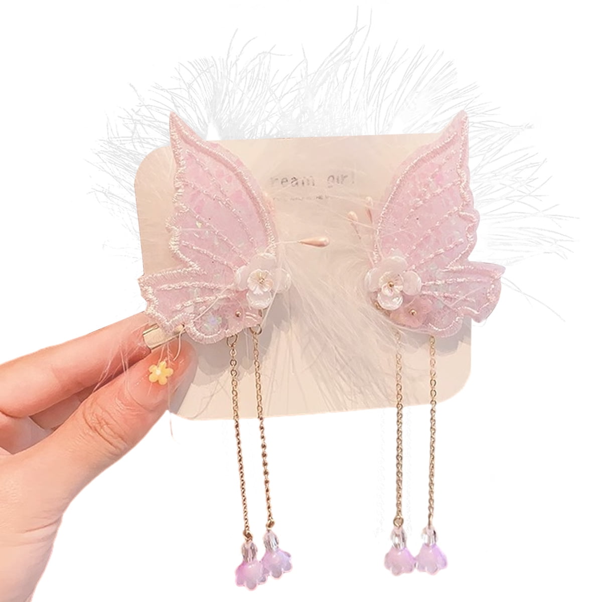 2Pair Tassel Butterfly Hair Clips Side Clip Fabric Barrettes Butterfly ...