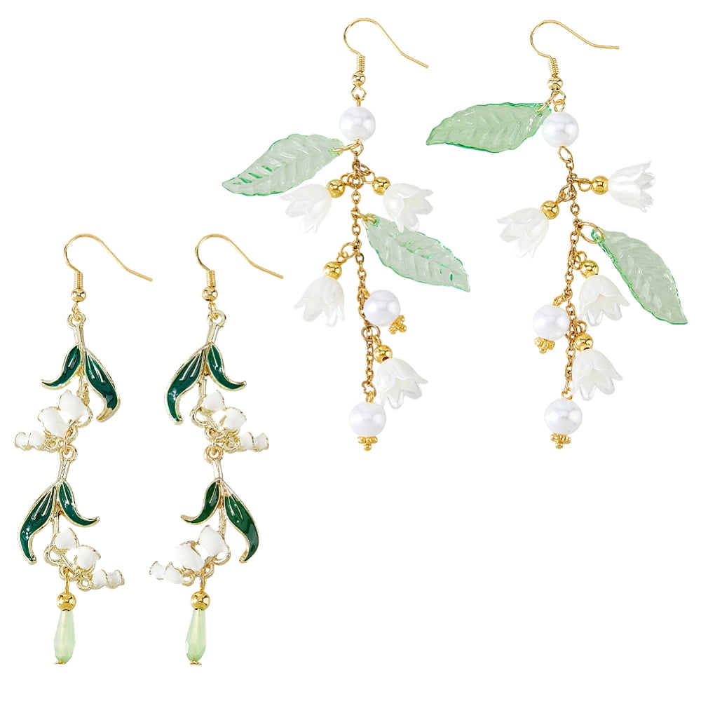 2Pairs 304 Stainless Steel Flower Dangle Earrings with Acrylic & Alloy ...