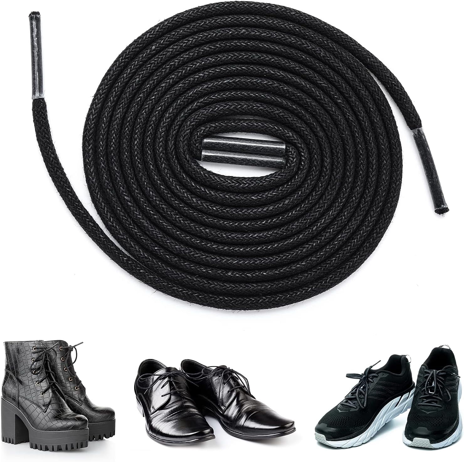 2Pairs Black Round Thin Shoe Laces 3MM Waxed Shoelaces Leather Shoes ...
