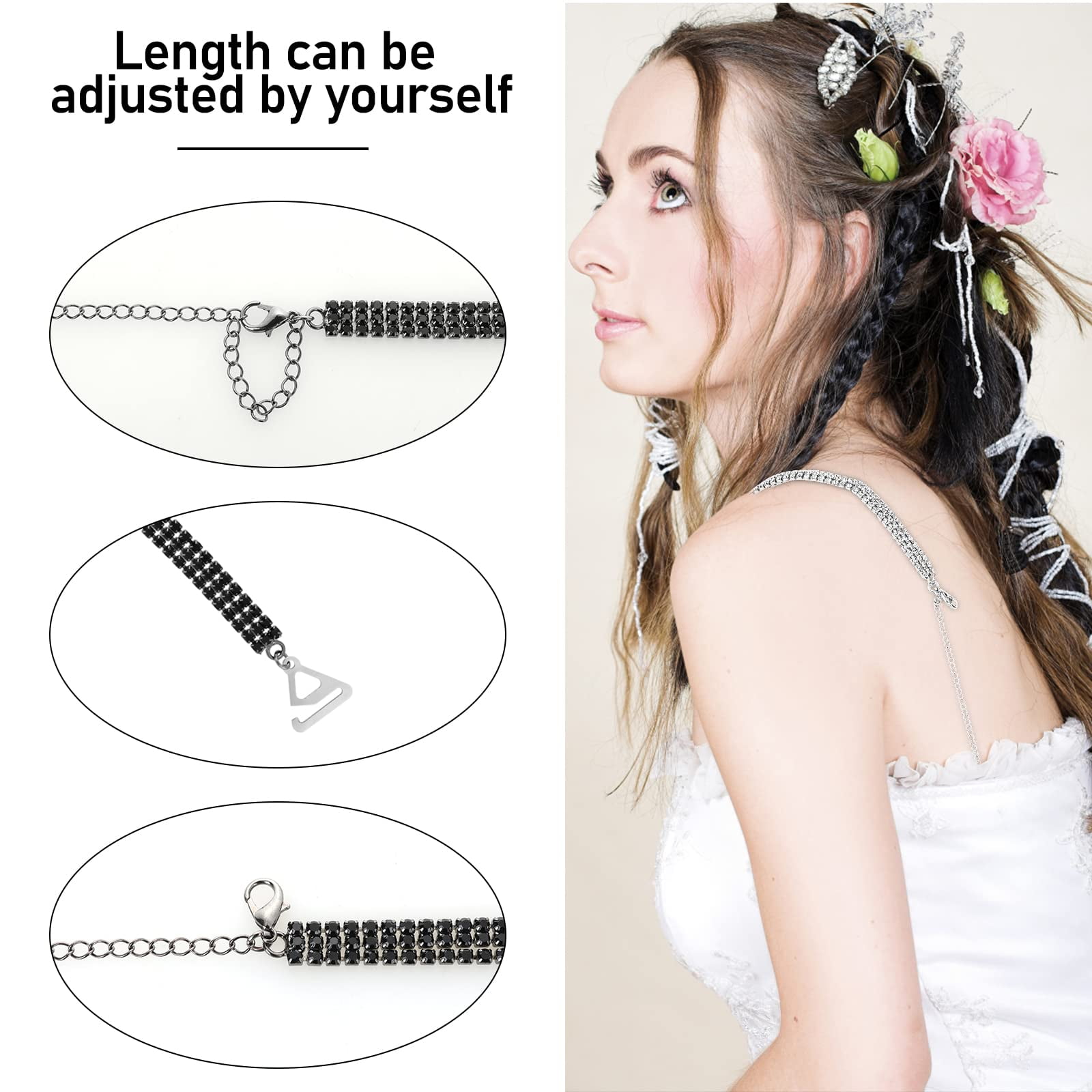 2Pairs Bra Straps, Adjustable Thin Rhinestone Invisible Strap Bra, Non ...