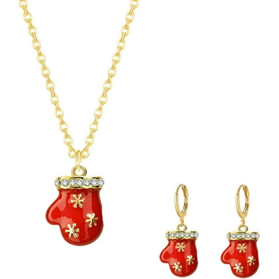 2Pairs Christmas Hoop Earrings Necklaces Set for Women Dainty Christmas ...