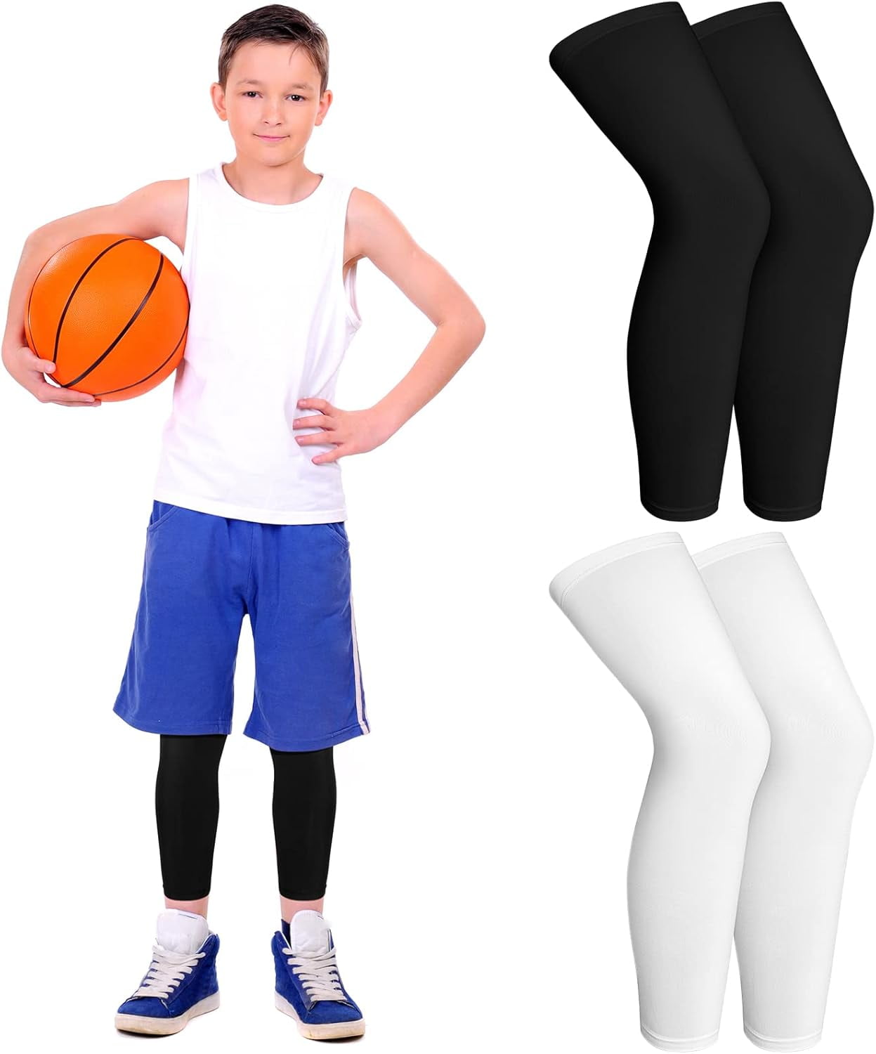 2Pairs Kids Long Compression Leg Sleeves Non Slip UV Protection Thigh ...