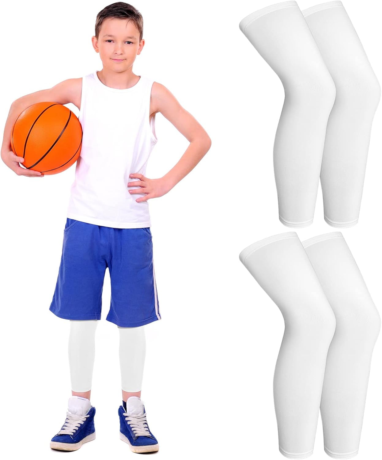 2Pairs Kids Long Compression Leg Sleeves Non Slip UV Protection Thigh ...