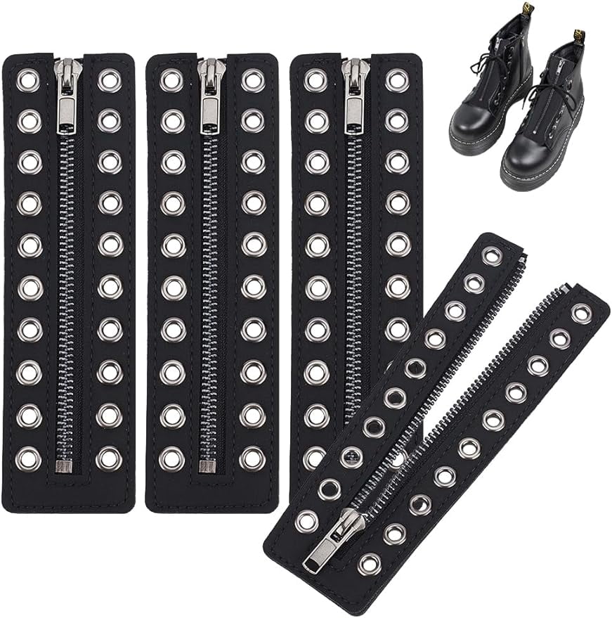 2Pairs Leather Lace-in Boot Zipper Inserts 6.9 x 2 Inch Eyelets Zipper ...