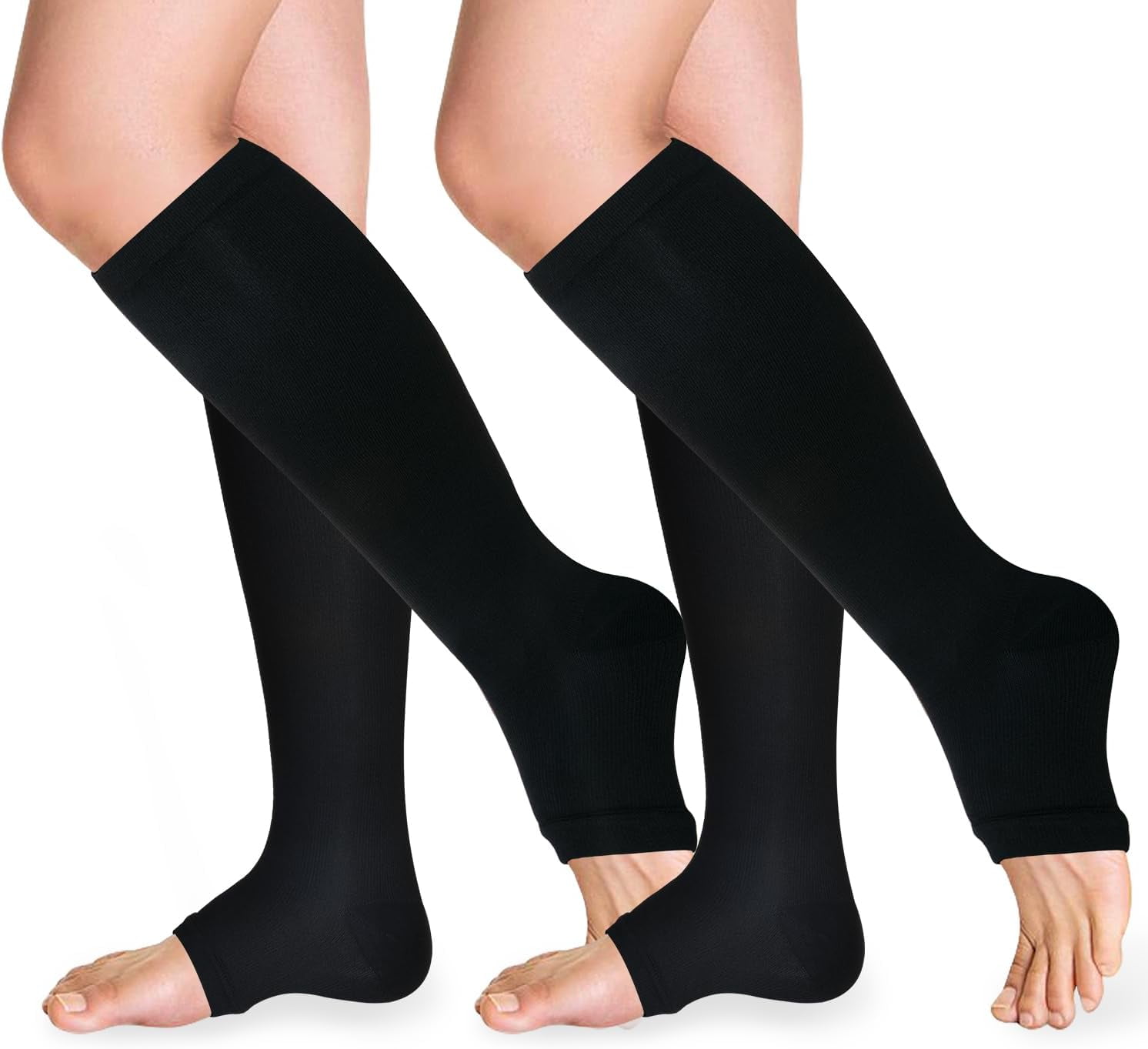 2Pairs Open Toe Compression Socks 15-20 mmHg for Women and Men Knee ...