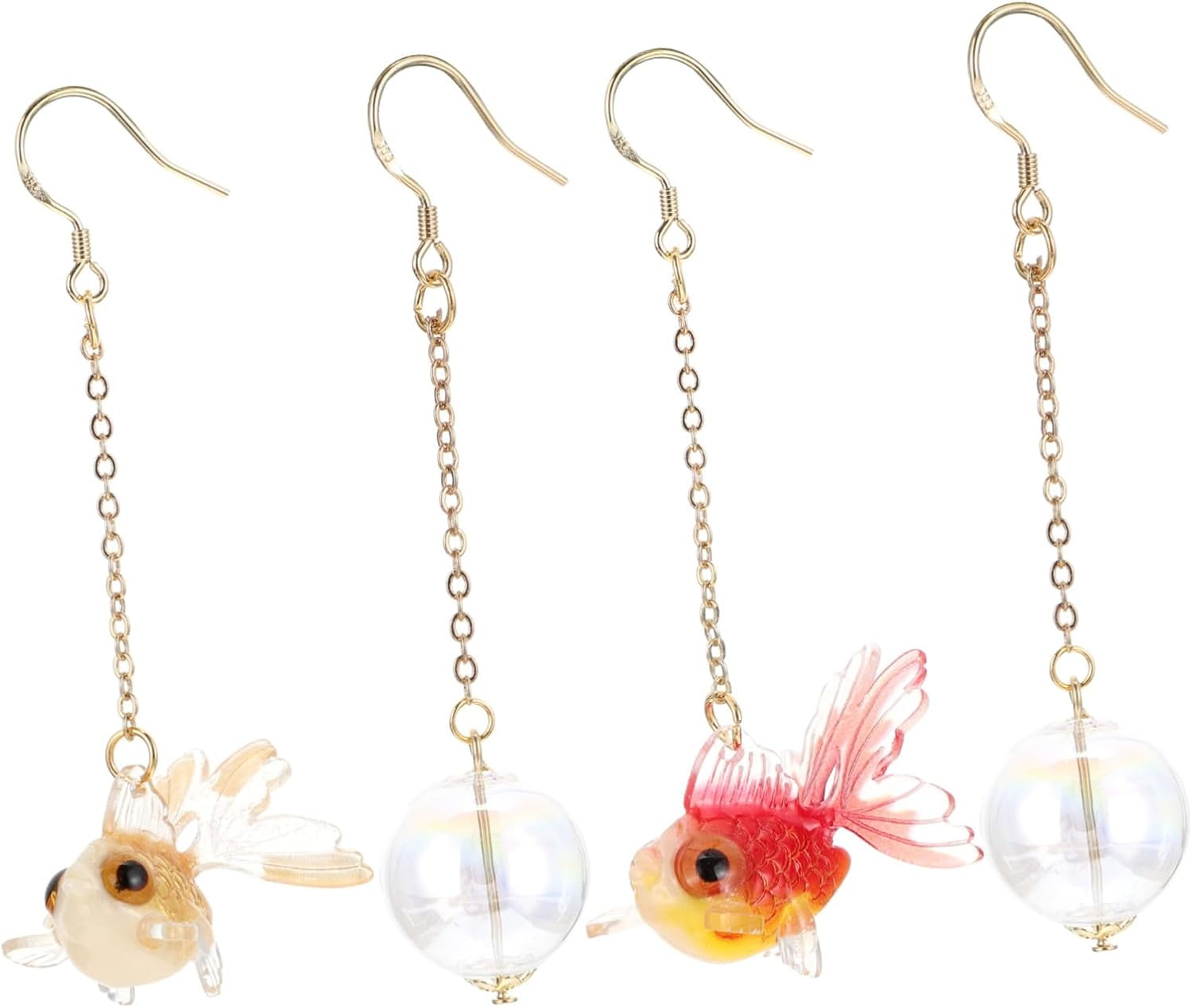 2Pairs Silver Asymmetric Goldfish Earrings Chic Drop Dangle Jewelry for ...