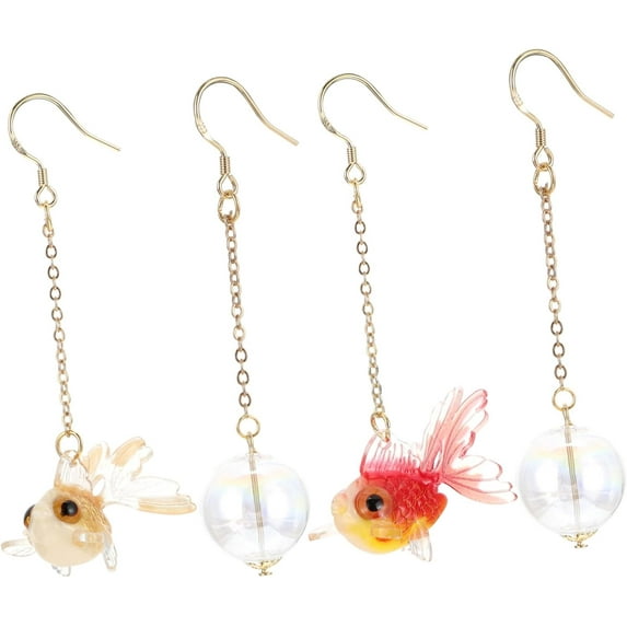 2Pairs Silver Asymmetric Goldfish Earrings Chic Drop Dangle Jewelry for ...