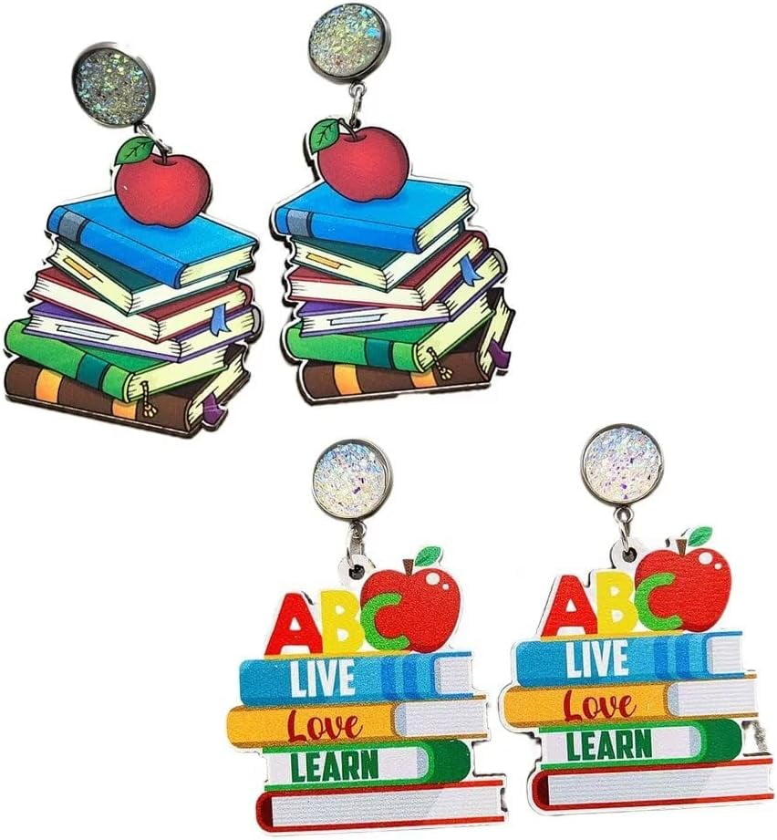 2Pairs Teacher Student Dangle Earrings Wooden Cute Crayons Graduation ...