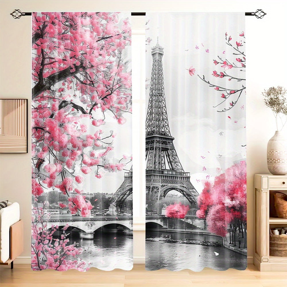 2Panel Chinese Curtain Flower Bird Ink Painting Curtain for Bedroom ...