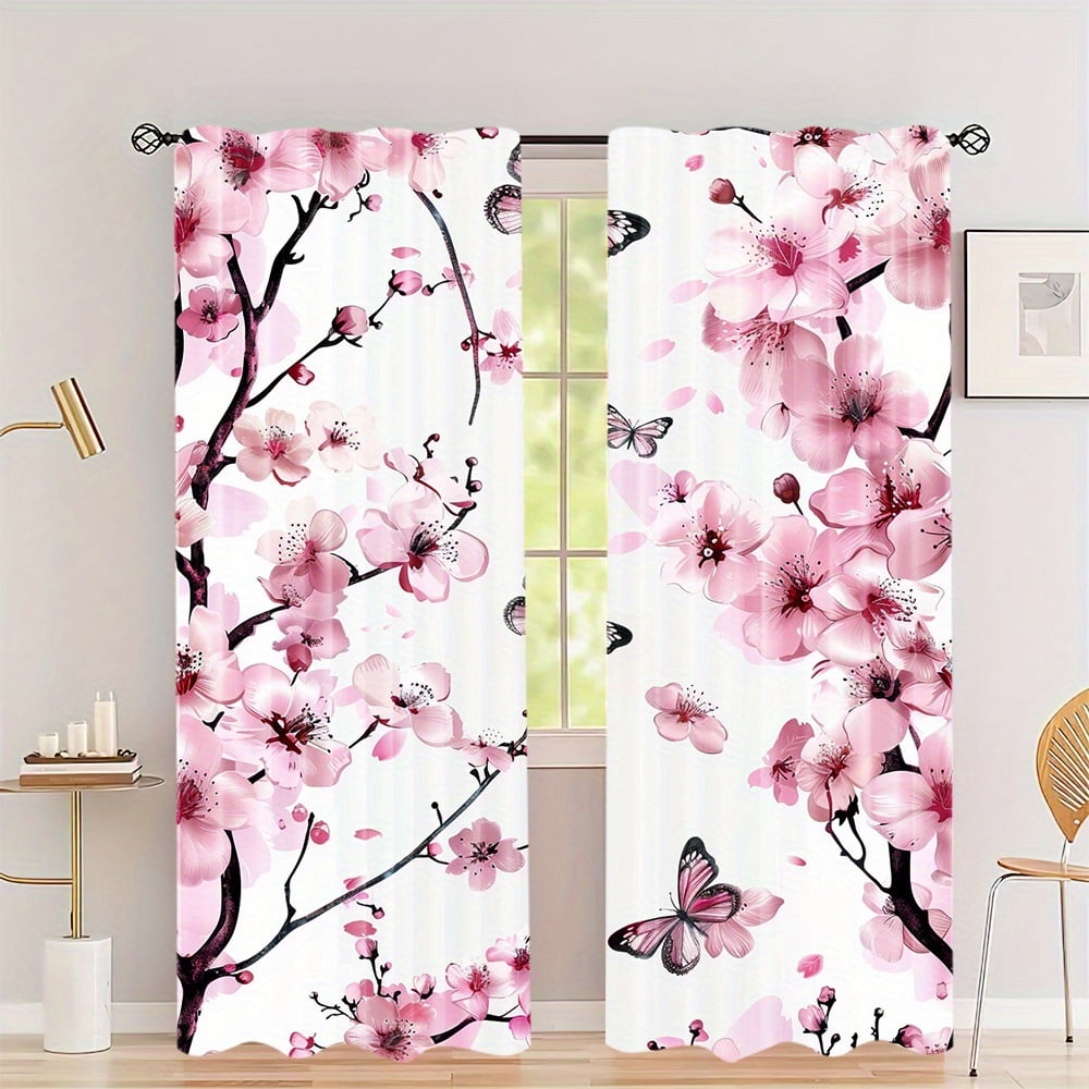2Panel Chinese Curtain Flower Bird Ink Painting Curtain for Bedroom ...