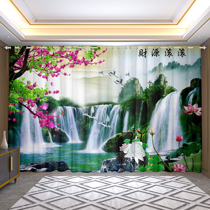 2Panel Chinese Curtains Rustic Group Horse Landscape Painting Printed ...