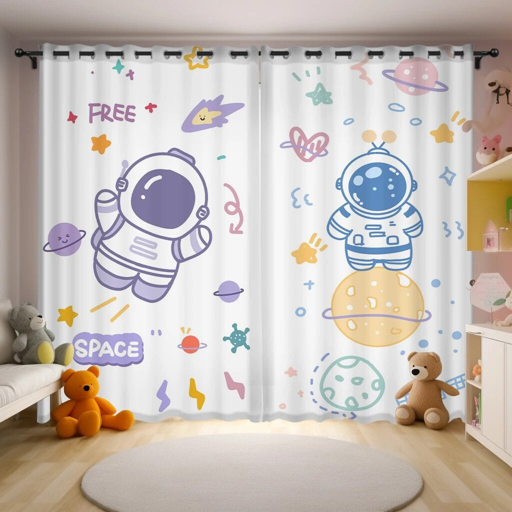 2Panel Custom Curtains Graffiti Astronaut Curtains Cartoon Cosmos ...