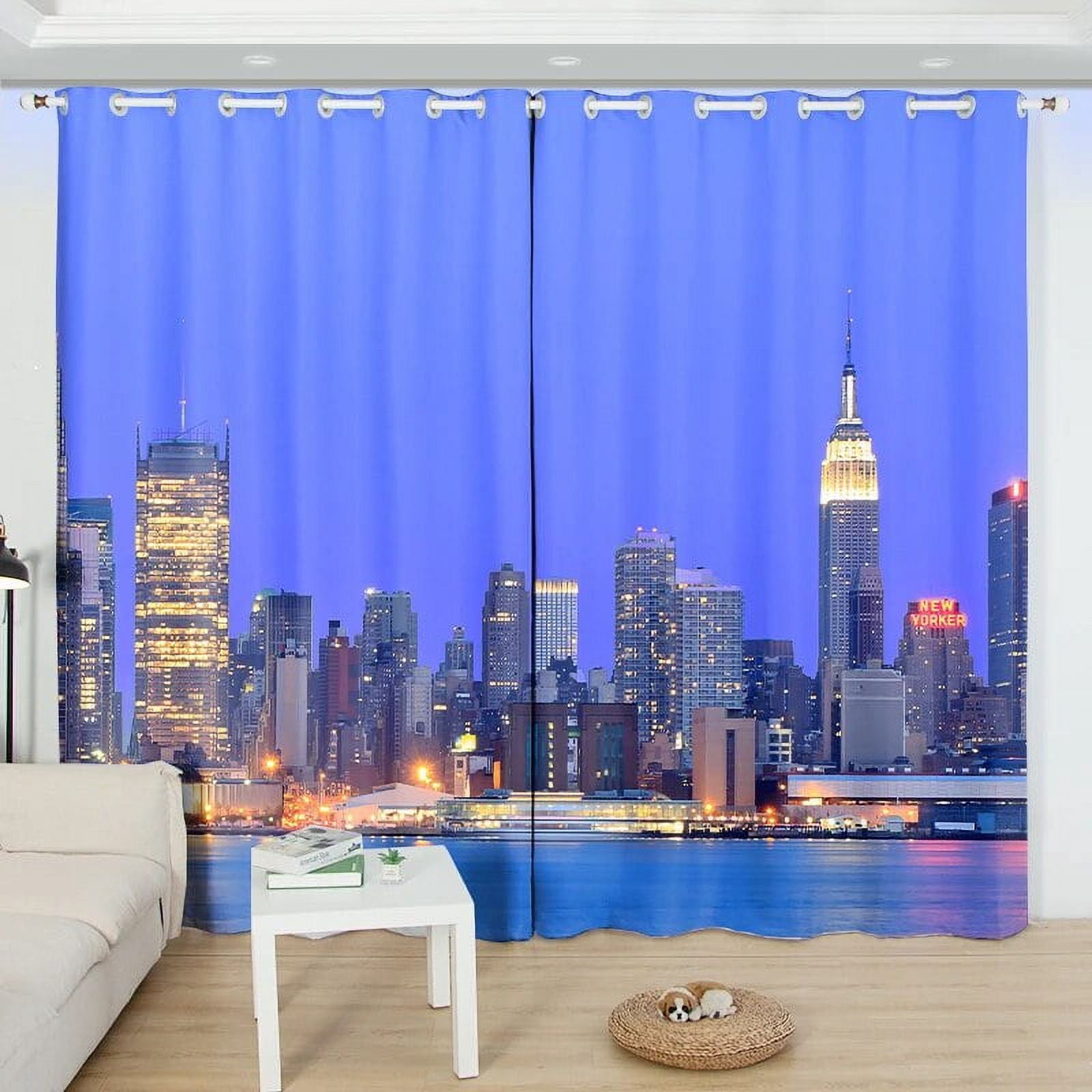 2Panel Custom cortinas City Night View Semi-blackout Printed Curtain ...