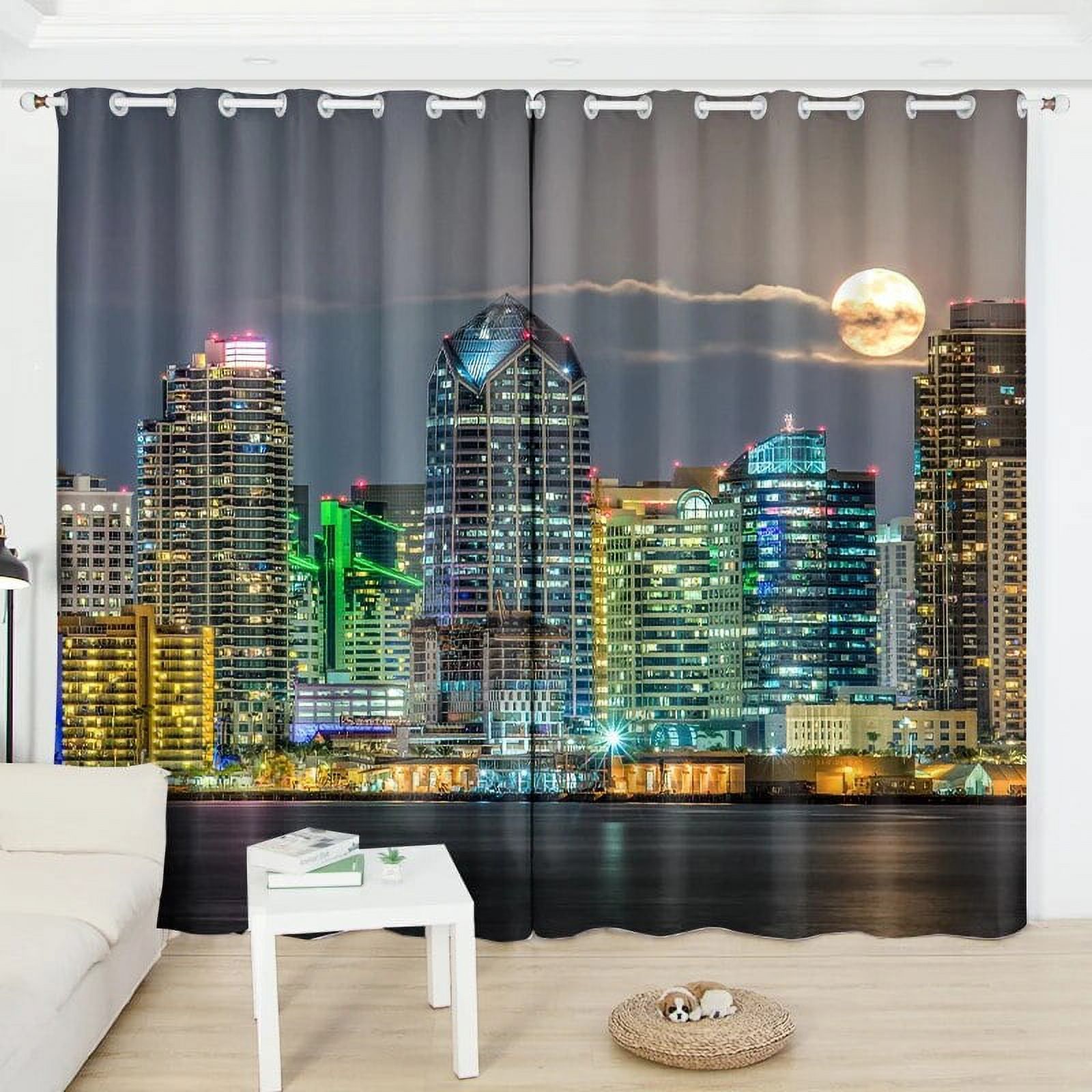 2Panel Custom cortinas City Night View Semi-blackout Printed Curtain ...