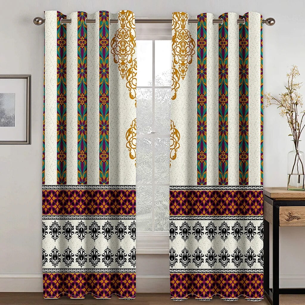 2Panel European Traditional Curtains Luxury Bohemian Curtains Black ...
