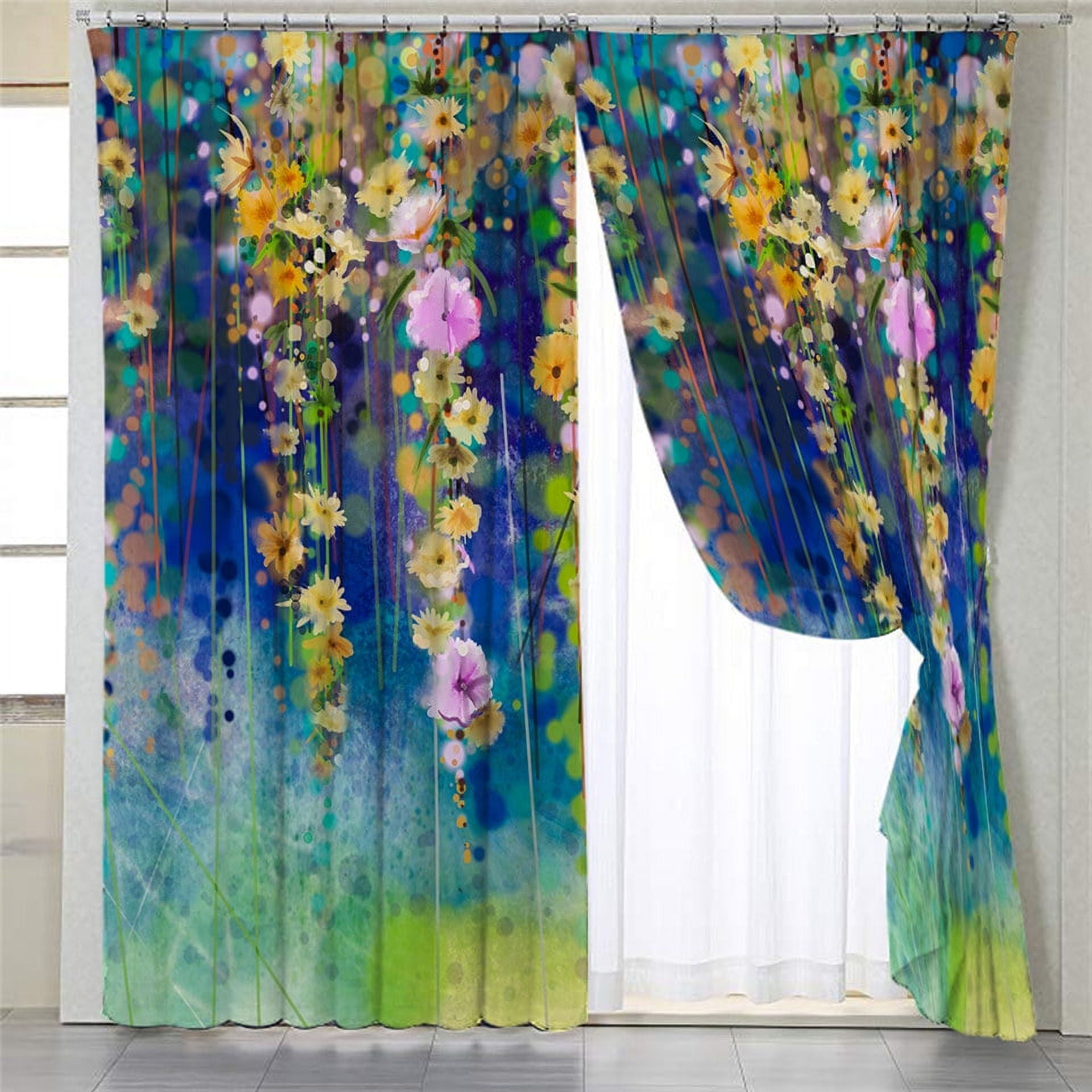 2Panel Flower Bloom Curtains for Living Room Bedroom Balcony Floor-to ...
