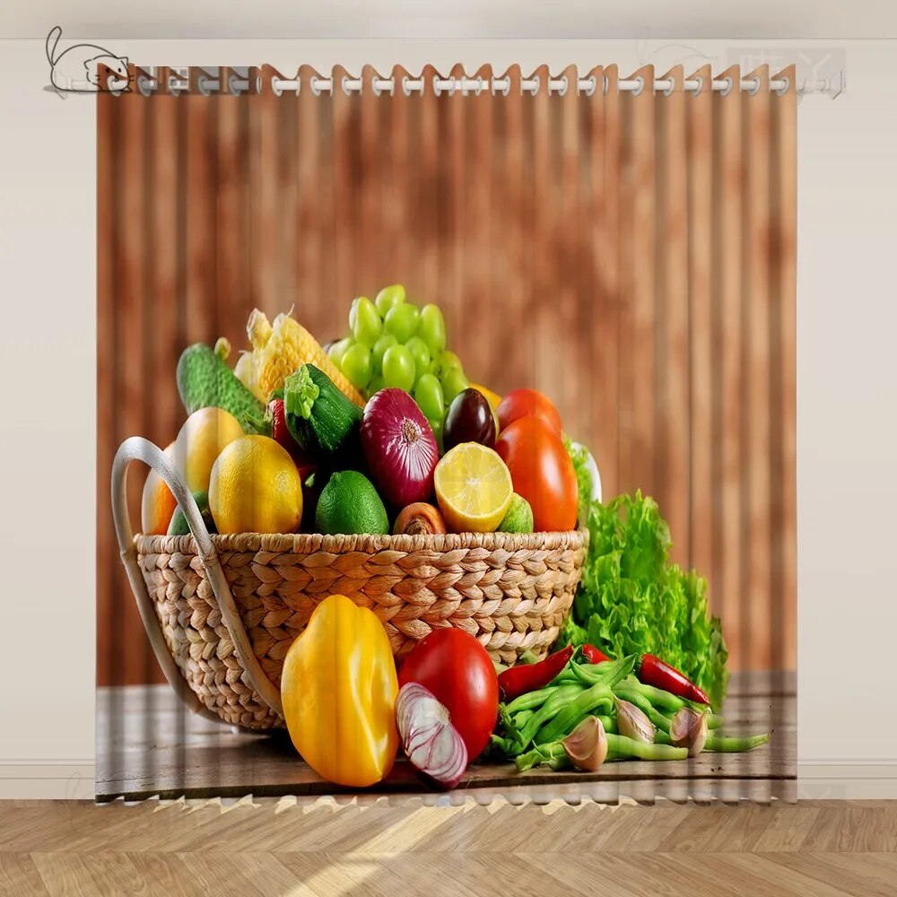 2Panel Food Vegetable Curtain Fruit Short Curtain Tomato Eggplant ...
