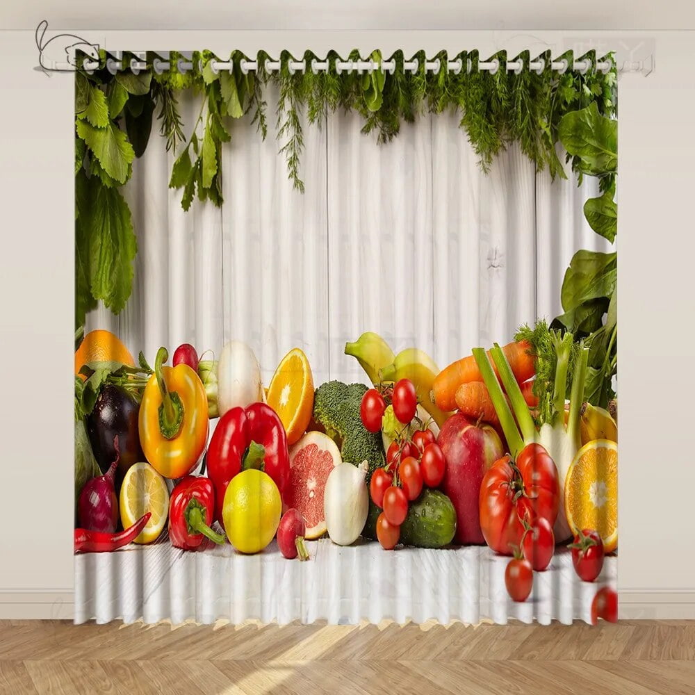 2Panel Food Vegetable Curtain Fruit Short Curtain Tomato Eggplant ...