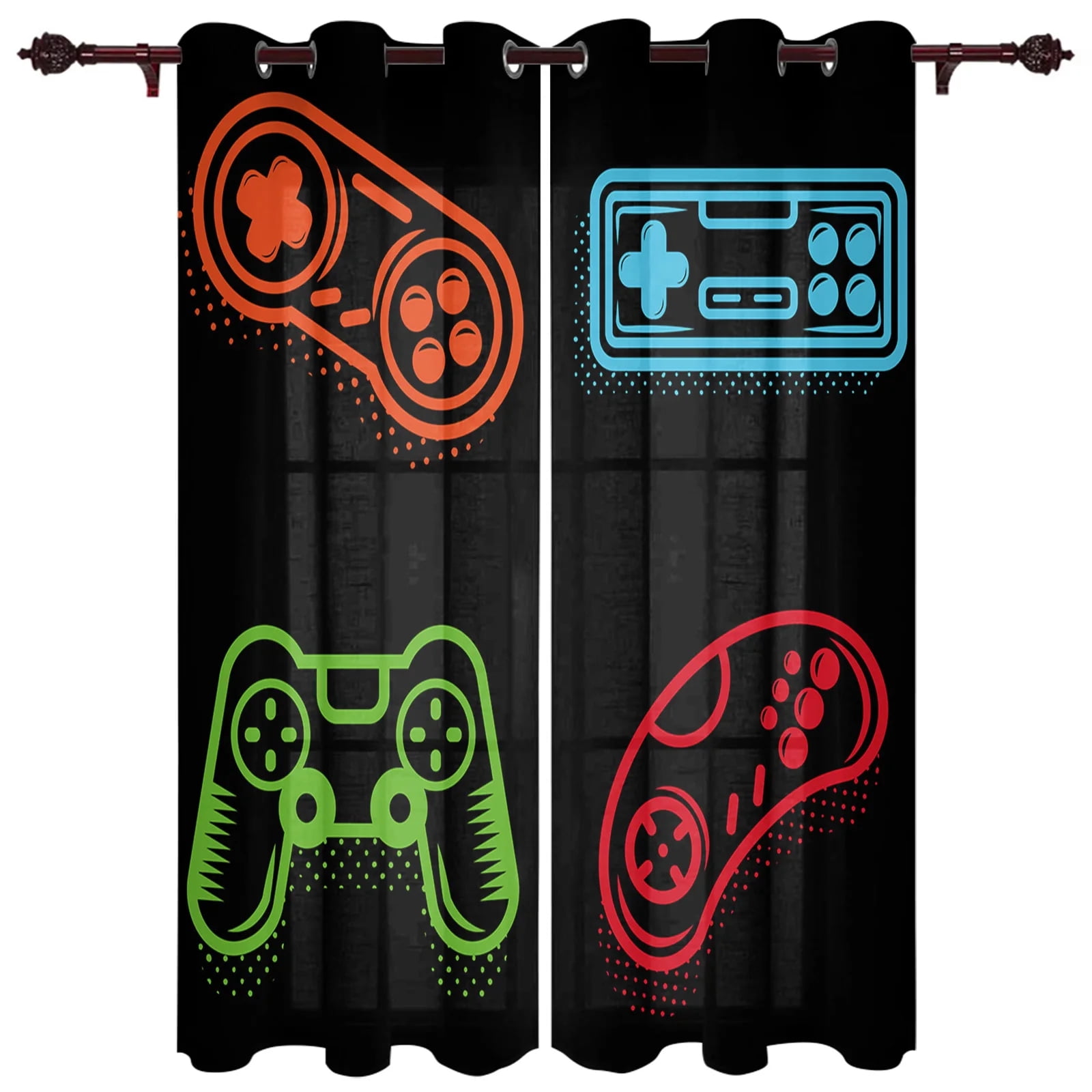 2Panel Gamepad Printed Curtains for Gaming Room Bedroom Living Room ...