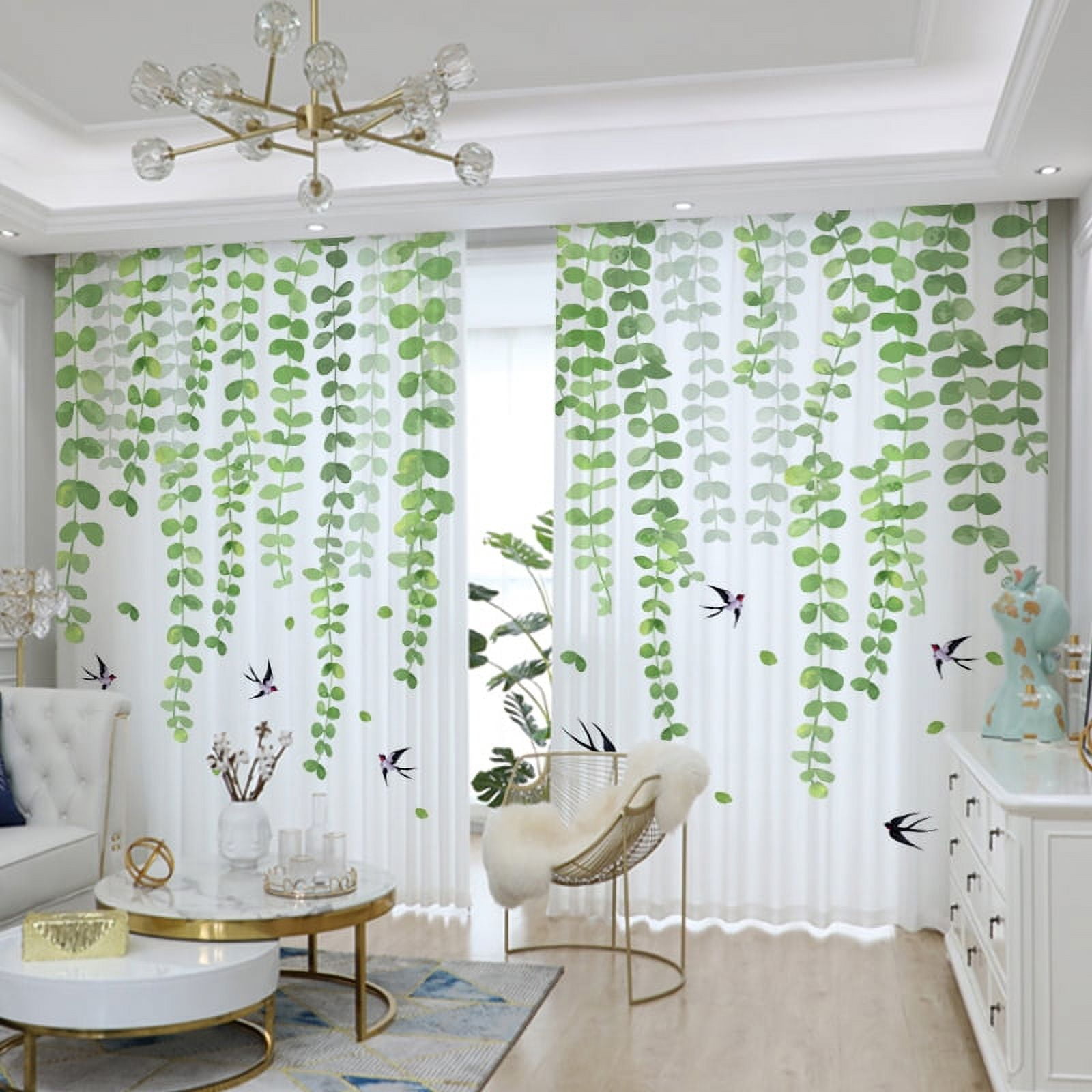 2Panel Green Wicker Curtain Spring Green Leaf Voile Tulle Curtain for Bedroom Balcony Window ...