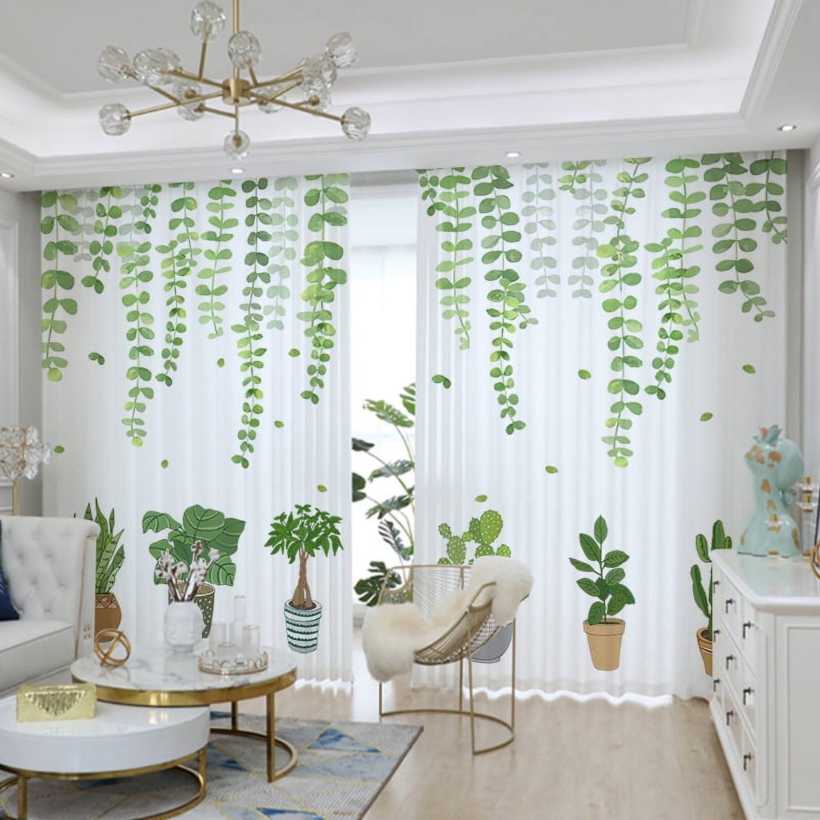 2Panel Green Wicker Curtain Spring Green Leaf Voile Tulle Curtain for ...