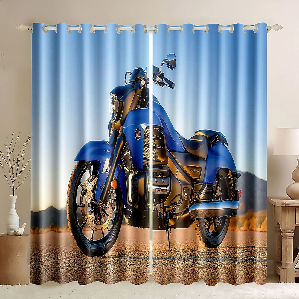 2Panel Mountain Motorcycle Printed Curtains for Bedroom Living Room ...
