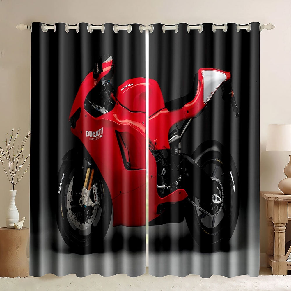 2Panel Mountain Motorcycle Printed Curtains for Bedroom Living Room ...