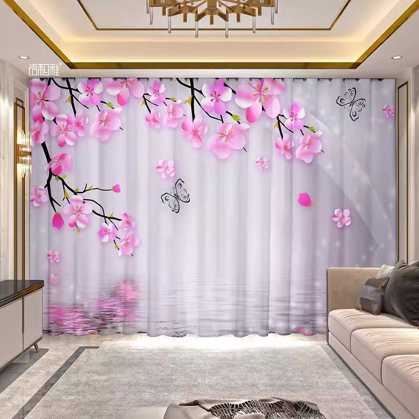 2Panel Peach Blossom Landscape Painting Curtain Chinese Curtain for ...