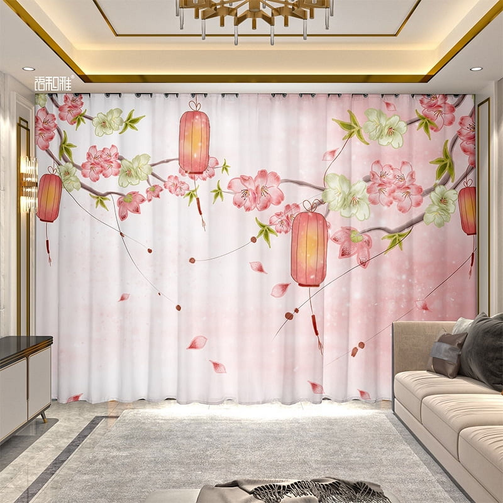 2Panel Peach Blossom Landscape Painting Curtain Chinese Curtain for ...