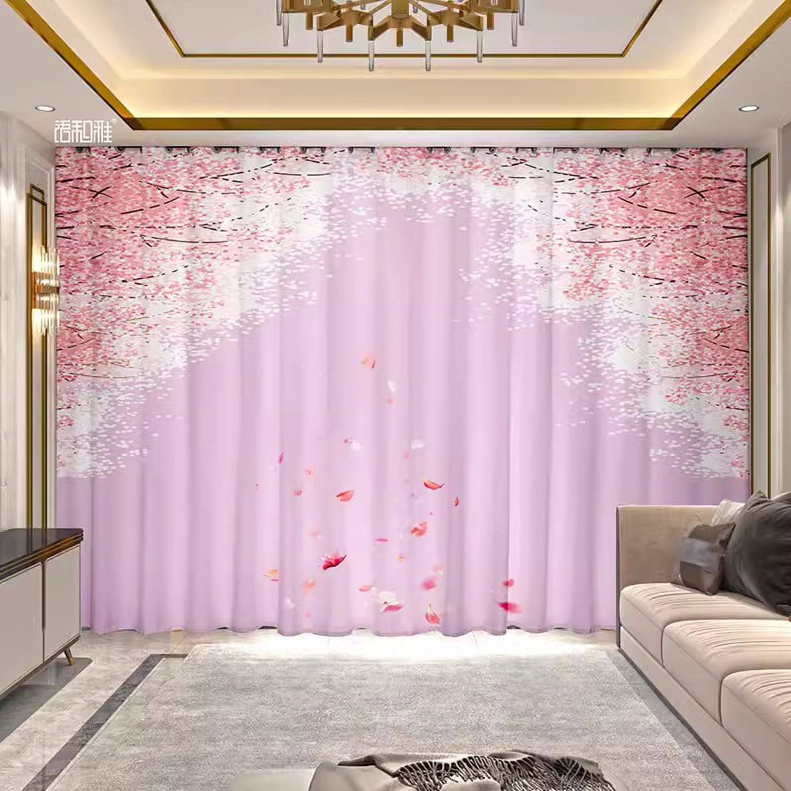 2Panel Peach Blossom Landscape Painting Curtain Chinese Curtain for ...