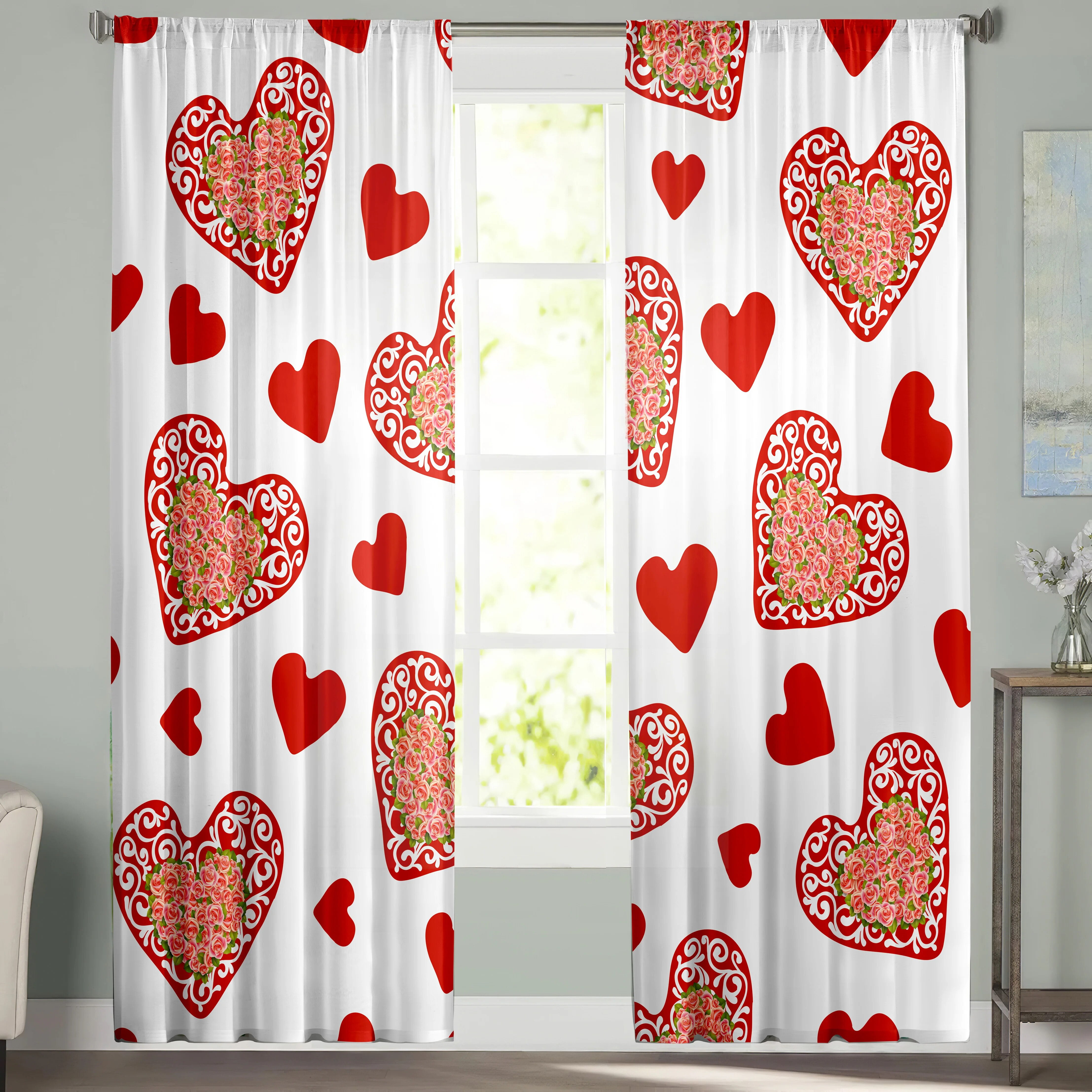 2Panel Red Lip Print Curtains Lipstick Kiss Curtains for Bedroom Living ...