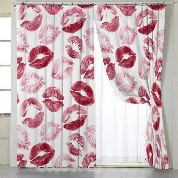 2Panel Red Lip Print Curtains Lipstick Kiss Curtains for Bedroom Living ...