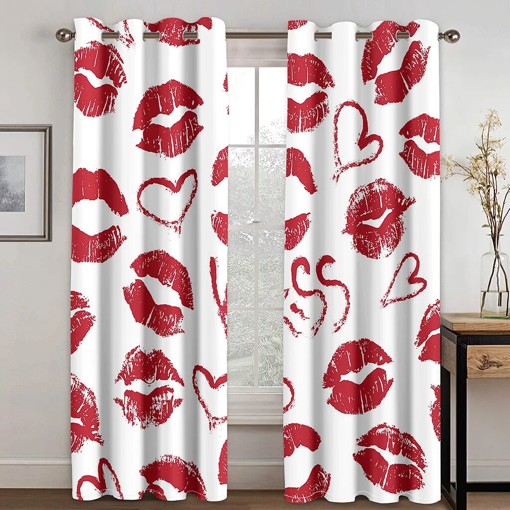 2Panel Red Lip Print Curtains Lipstick Kiss Curtains for Bedroom Living ...