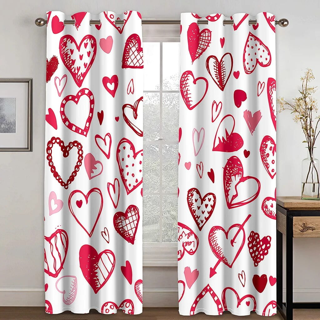 2Panel Red Lip Print Curtains Lipstick Kiss Curtains for Bedroom Living ...