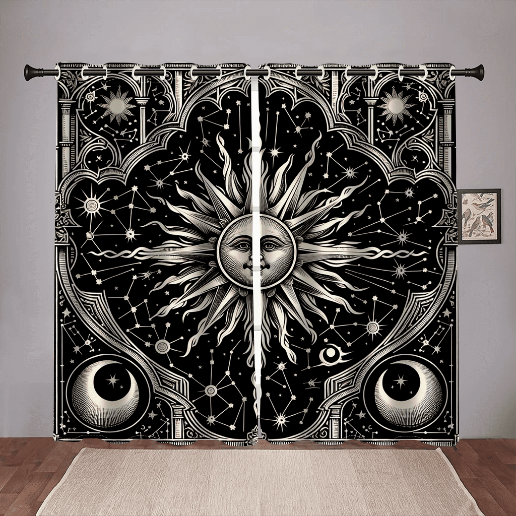 2Panel Retro Sun Moon Curtain tellation Darkening Window Curtain Gothic ...