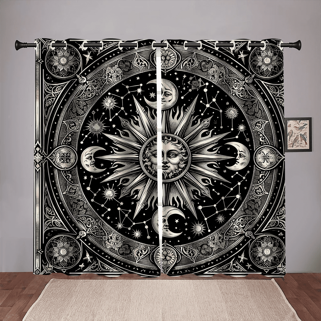 2Panel Retro Sun Moon Curtain tellation Darkening Window Curtain Gothic ...