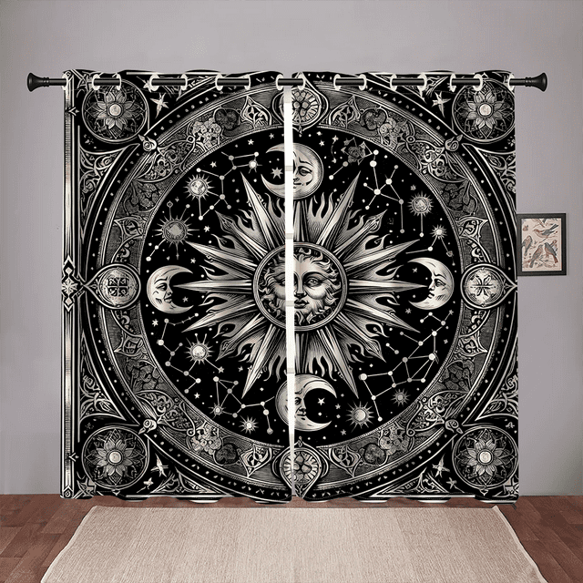 2Panel Retro Sun Moon Curtain tellation Darkening Window Curtain Gothic ...