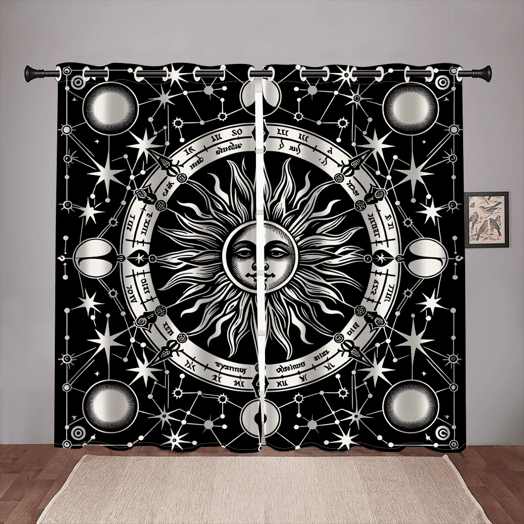 2Panel Retro Sun Moon Curtain tellation Darkening Window Curtain Gothic ...