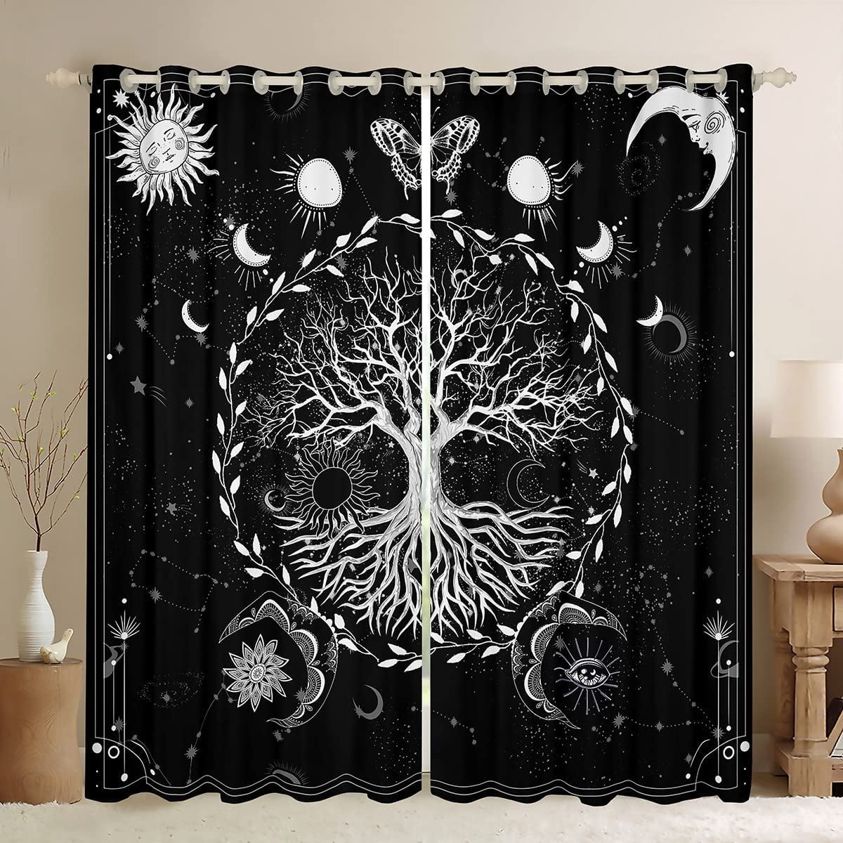 2Panel Retro Sun Moon Curtain tellation Darkening Window Curtain Gothic ...