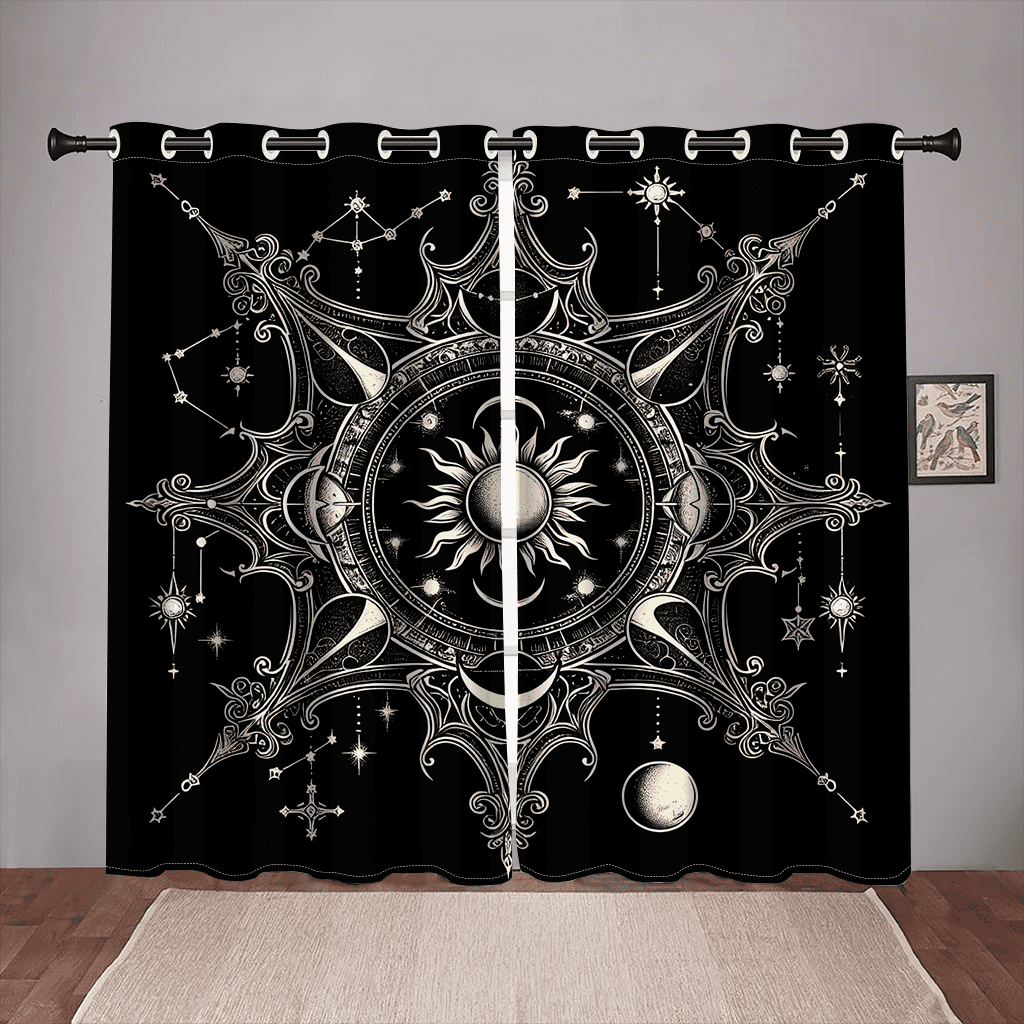 2Panel Retro Sun Moon Curtain tellation Darkening Window Curtain Gothic ...