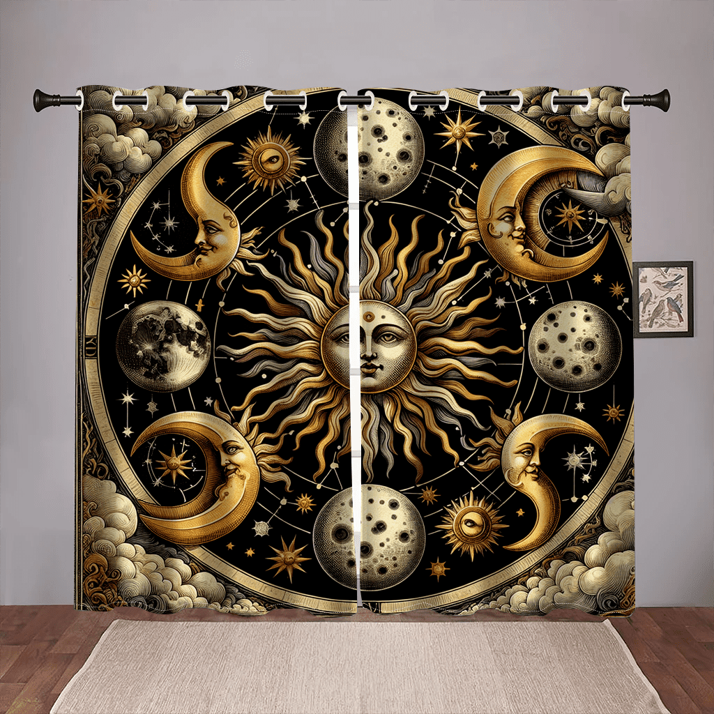 2Panel Retro Sun Moon Curtain tellation Darkening Window Curtain Gothic ...